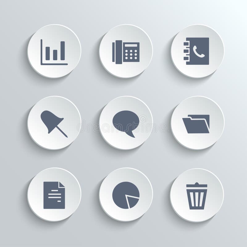 Office Icons Set - Vector White Round Buttons Stock Vector ...