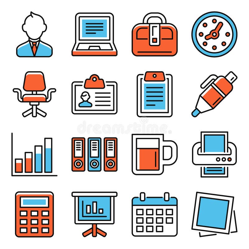 Office Icons Set on White Background. Vector Stock Vector ...