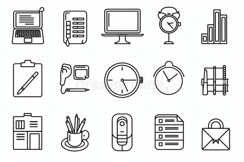 Office Icons on White Background Stock Illustration - Illustration of ...