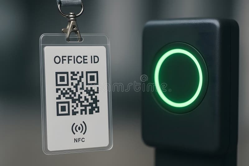 Office Id Badge with Qr Code and Nfc Technology Shown Near Access Control System Illustrating ...
