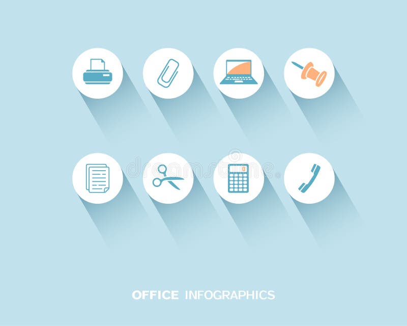 Office Infographic with Flat Icons Set Stock Vector - Illustration of ...