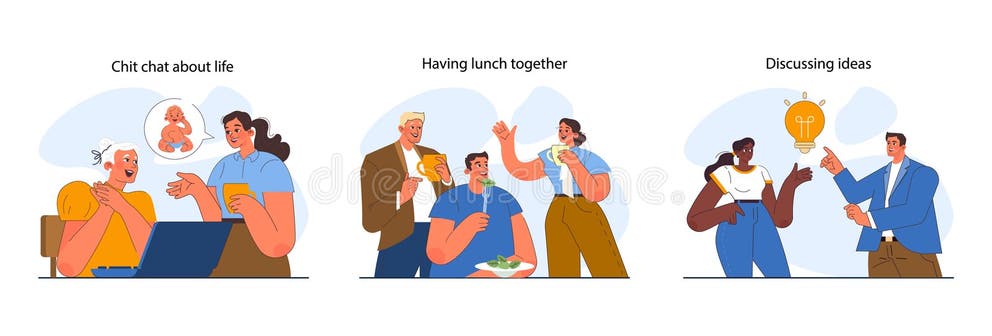 Office Interactions Set. Team Communication Scenes Stock Vector ...