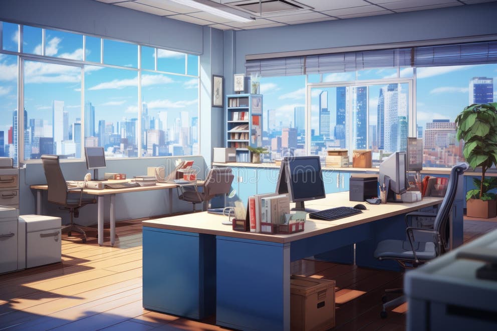 Office Interior Anime Visual Novel Game. Generate Ai Stock Illustration ...