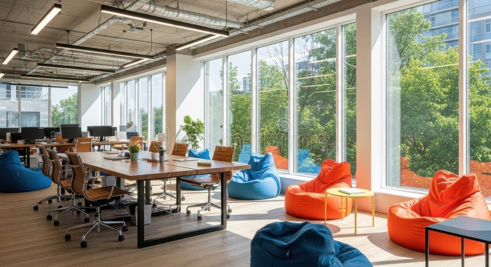 Modern Office Space with Collaborative Areas Stock Illustration ...