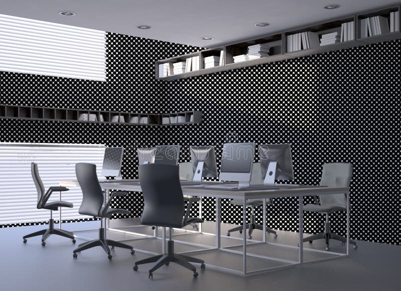 Office Interior with Black and White Walls Stock Illustration ...