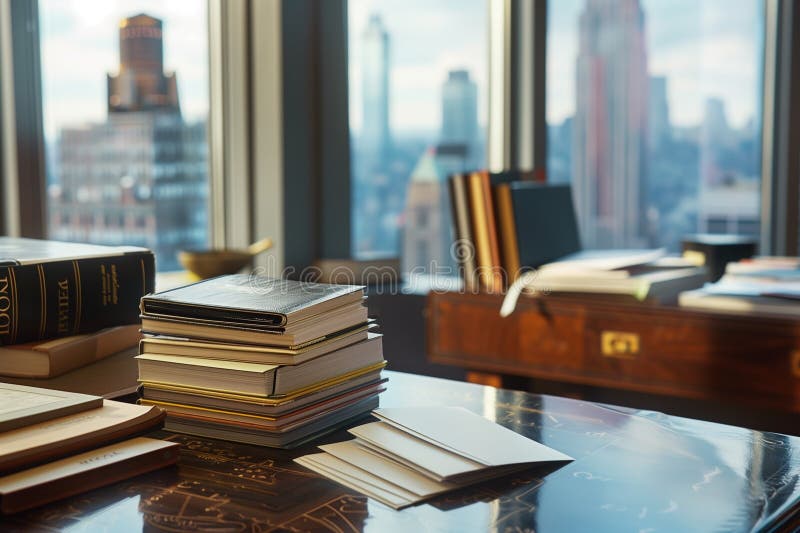 Office Interior with Books and a City View, AI-generated. Stock ...