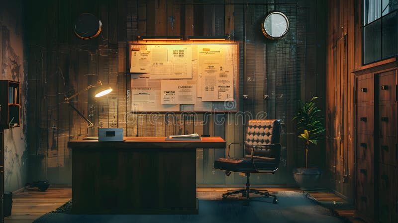 Office Interior with Bookshelf, Computer, Lamp and Other Items. Stock ...