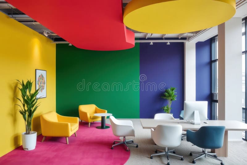 Office Interior: Complementary Colors. Contrasting and Balanced Design ...