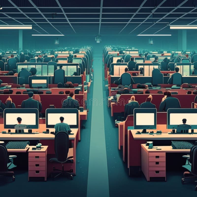 Office Interior with Computers and People, 3d Rendering. Computer ...