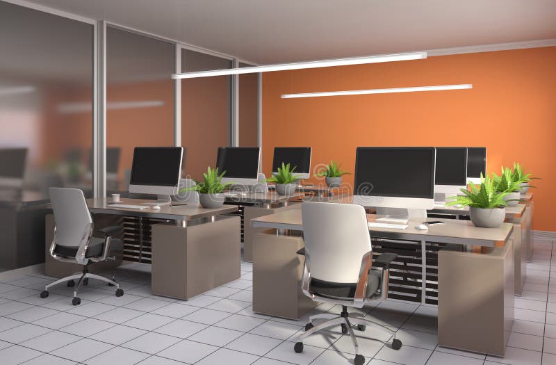Office Interior. 3D Illustration Stock Illustration - Illustration of ...
