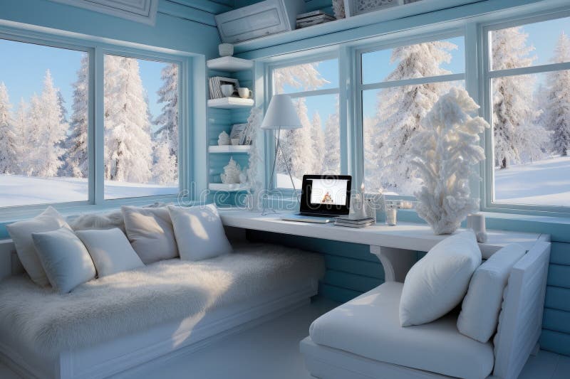 Office Interior Decorate with Winter Season. Generative AI Stock ...
