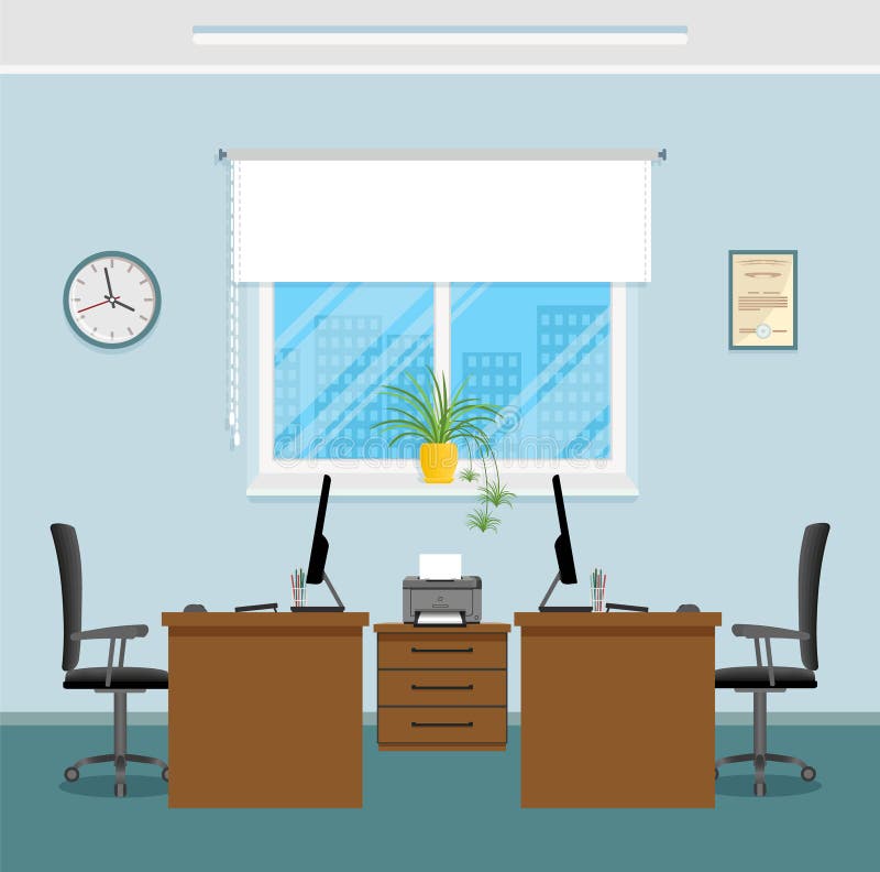 Office Interior Design with Two Workplaces without People. Working ...