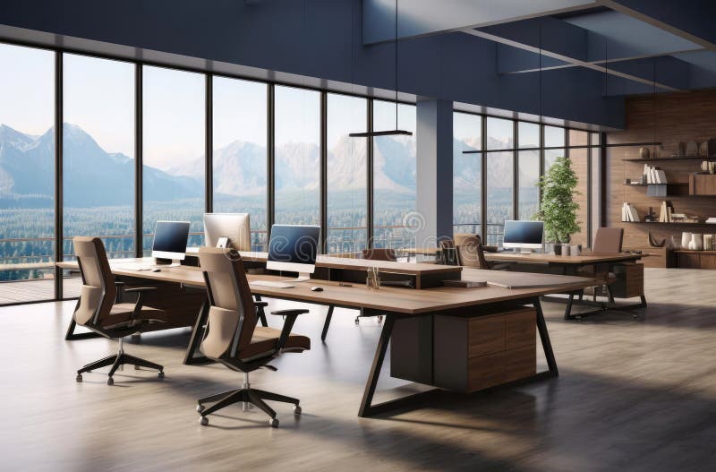 Office Interior with Desks and Computers Stock Illustration ...
