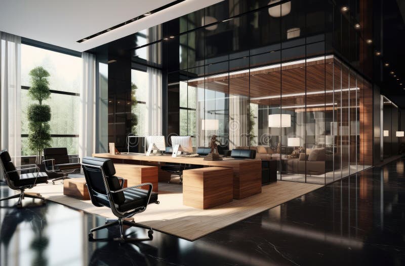 Office Interior with Desks and Computers Stock Illustration ...