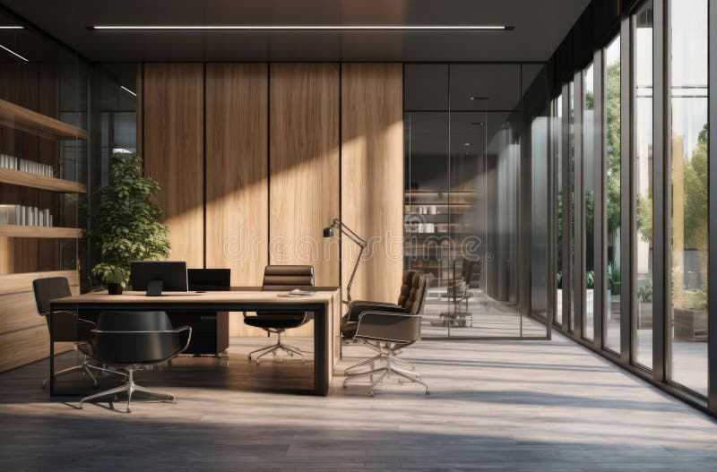 Office Interior with Desks and Computers Stock Illustration ...