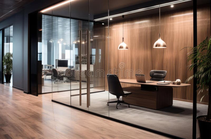 Office Interior with Desks and Computers Stock Illustration ...