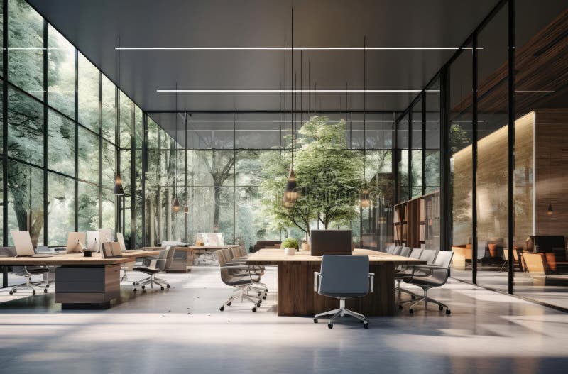 Office Interior with Desks and Computers Stock Illustration ...