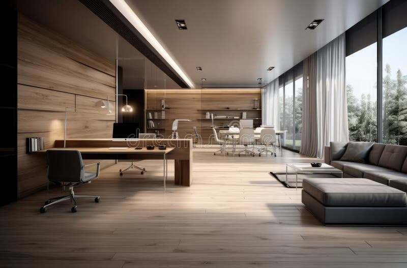 Office Interior with Desks and Computers Stock Illustration ...