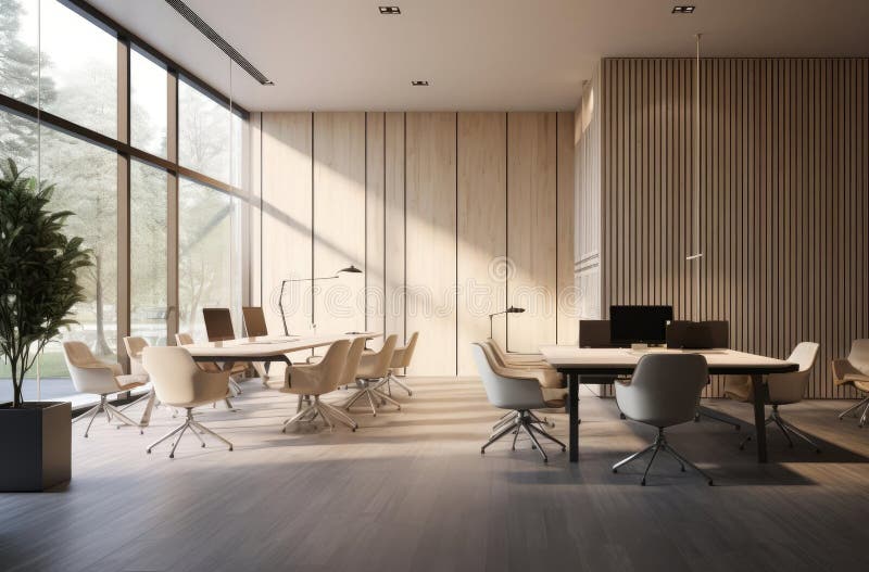 Office Interior with Desks and Computers Stock Illustration ...