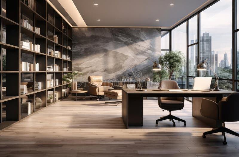 Office Interior with Desks and Computers Stock Illustration ...