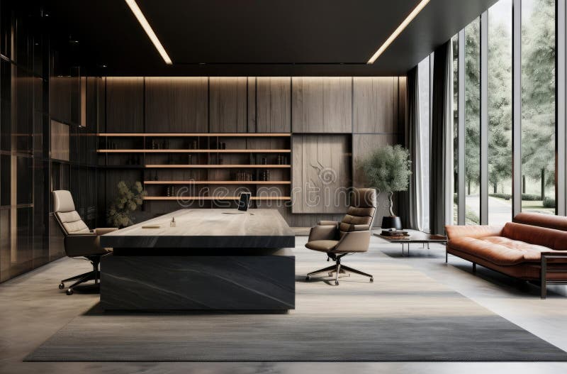 Office Interior with Desks and Computers Stock Illustration ...