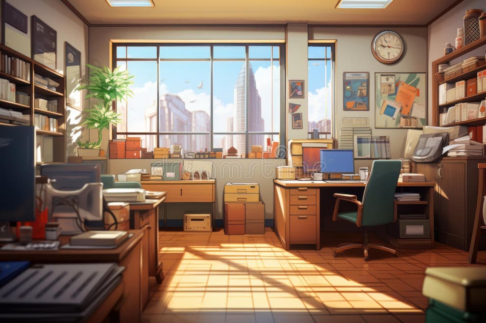 Office Interior Desktop Anime Visual Novel Game. Generate Ai Stock ...