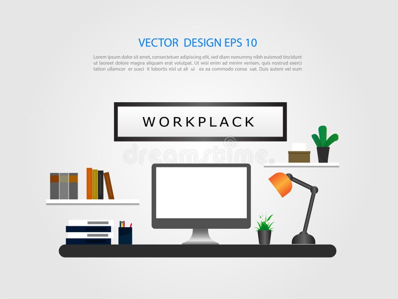 Office Interior with Desktop Display. Working Place Stock Illustration ...