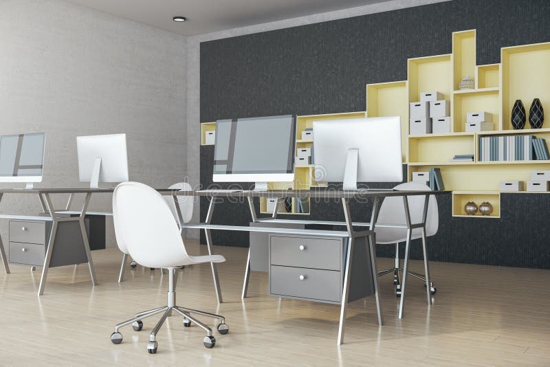 Office Interior Hall with Computers Stock Illustration - Illustration ...