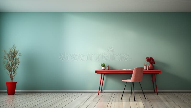 Office Interior Illustration, Desk, Chair, Computer on Empty Space for ...