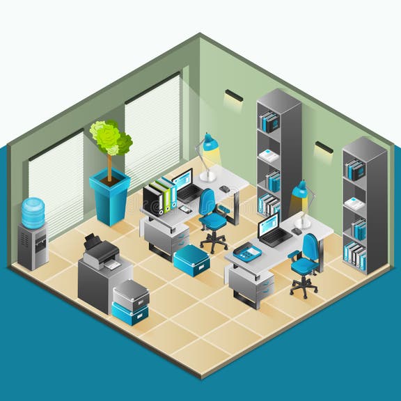 Office Interior Isometric Design Stock Vector - Illustration of office ...