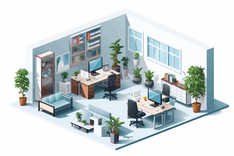 Office Interior Isometric Vector Flat Isolated Illustration Stock ...
