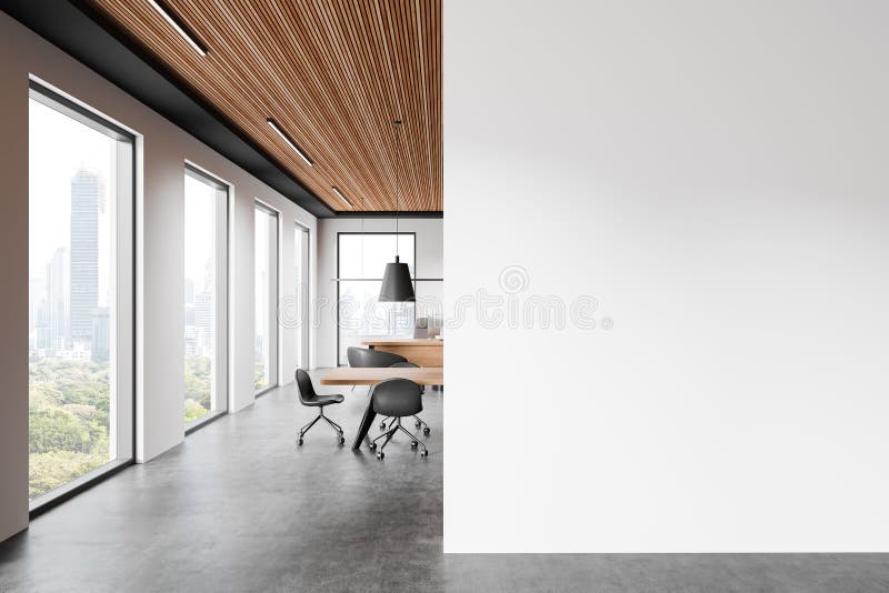 Office Interior with Meeting Table and Chairs, Ceo Desk Near Window ...