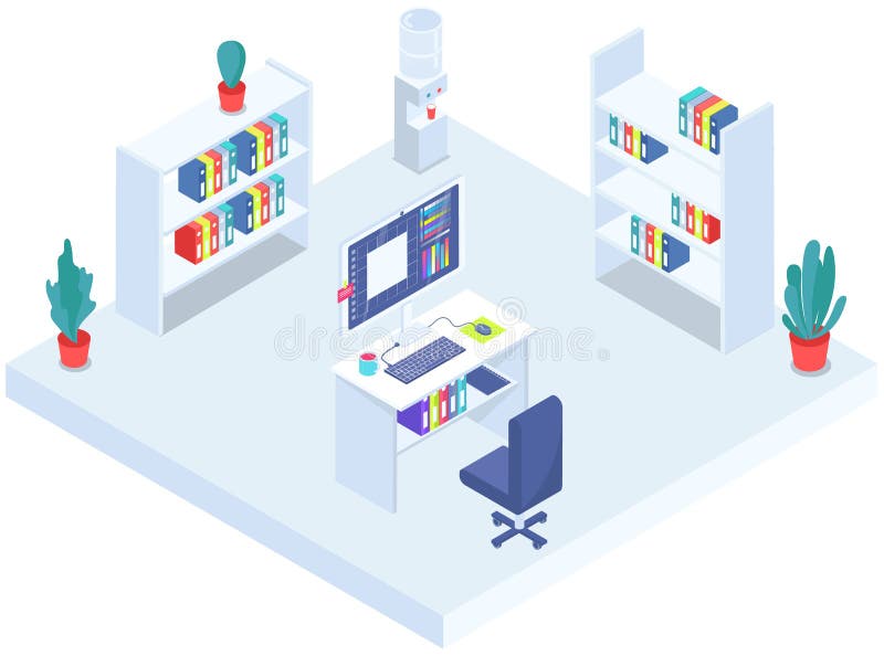 Office Interior Modern Center Creative Workplace Environment Empty Workspace Flat Vector Premise ...