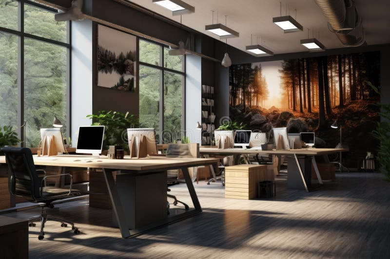 Office Interior Near Windows. Generate Ai Stock Photo - Image of light ...