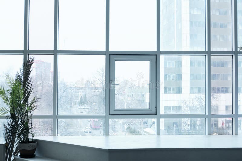 Office Interior. Panoramic Window with City View Stock Photo - Image of ...