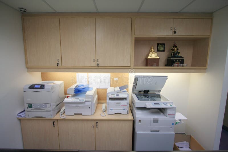 Office Interior with Printer Stock Image - Image of document, telephone ...