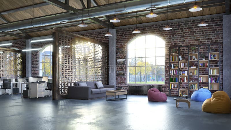 Office Interior with Rest Area Stock Illustration - Illustration of ...