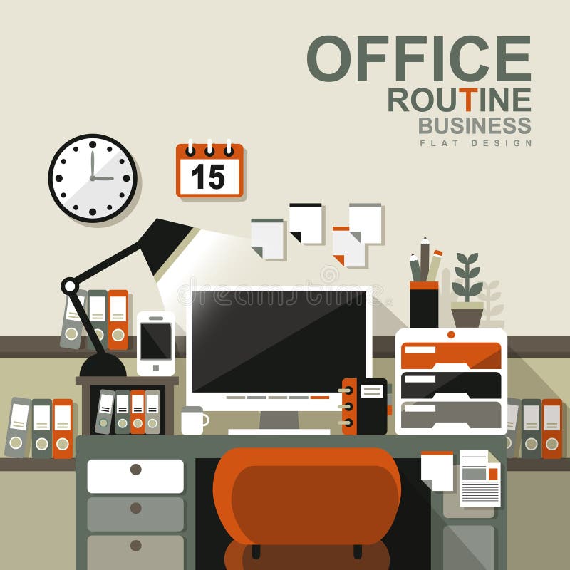 Office Interior Scene in Flat Design Stock Vector - Illustration of ...