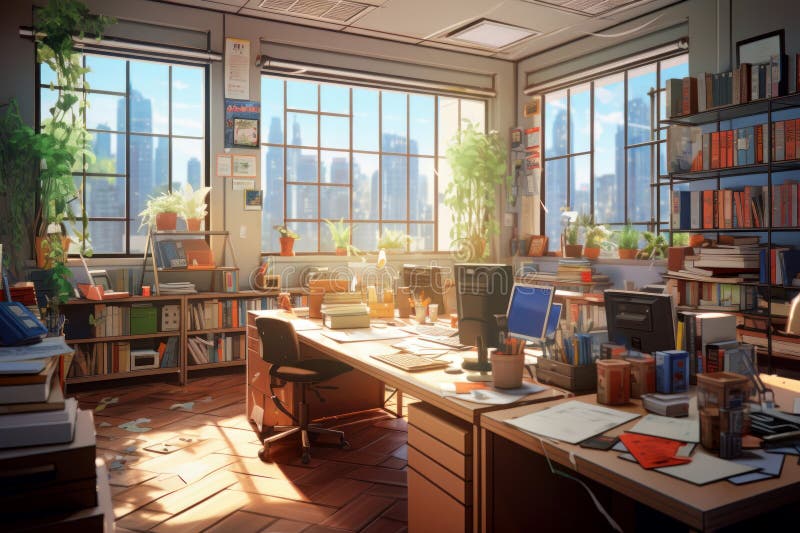 Office Interior Sunlight Anime Visual Novel Game. Generate Ai Stock ...