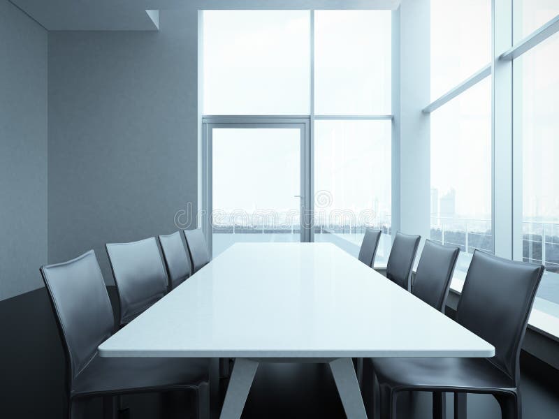 Office Interior with Table and Windows Stock Illustration ...