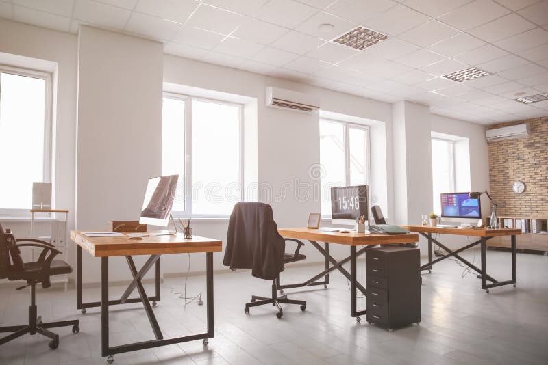 Office Interior with Tables and Armchairs. Workplace Design Stock Photo ...