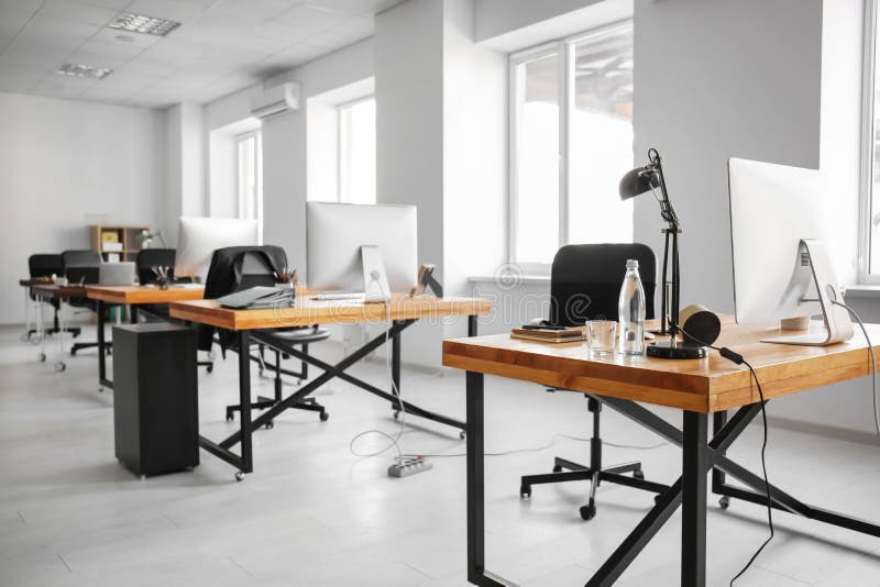Office Interior with Tables and Armchairs. Workplace Design Stock Photo ...