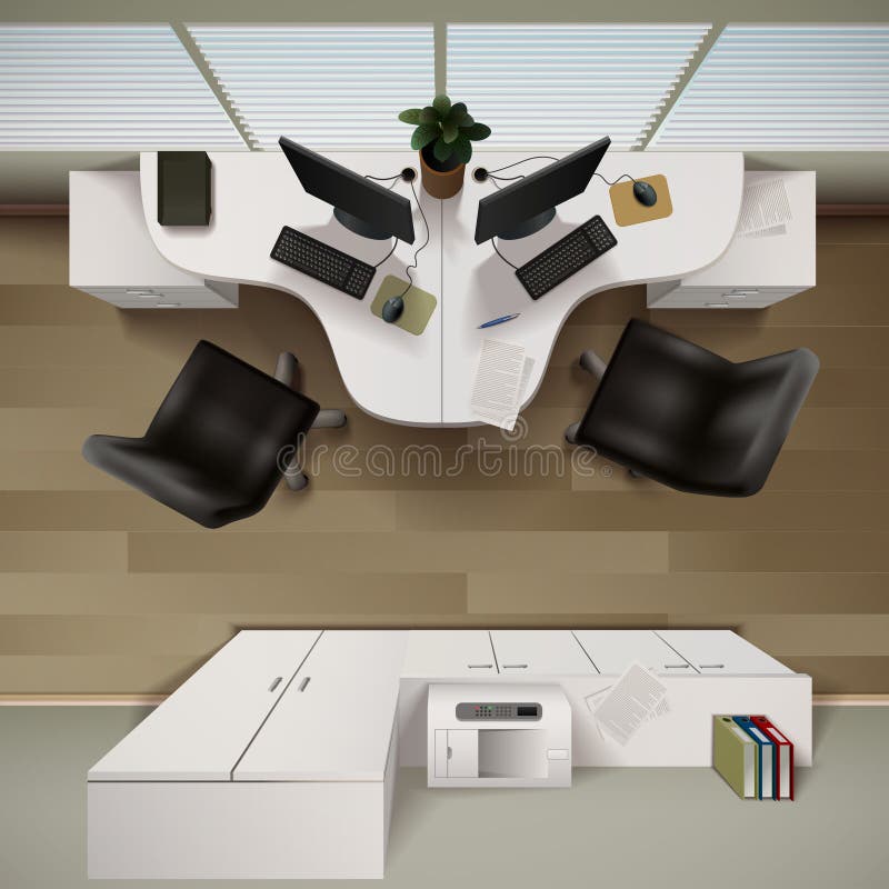 Office Interior Top View Illustration Stock Vector - Illustration of ...