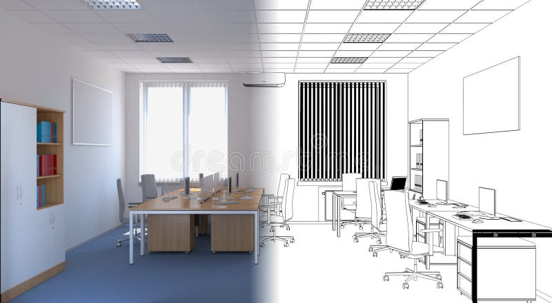 Office, Interior Visualization Stock Illustration - Illustration of ...