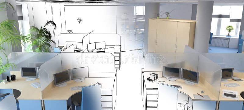 Office, Interior Visualization Stock Illustration - Illustration of ...