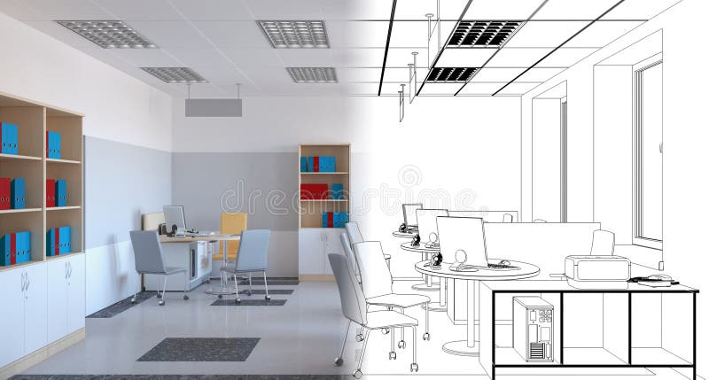 Office, Interior Visualization Stock Illustration - Illustration of ...