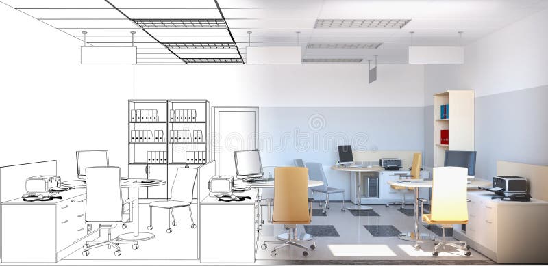 Office, Interior Visualization Stock Illustration - Illustration of ...