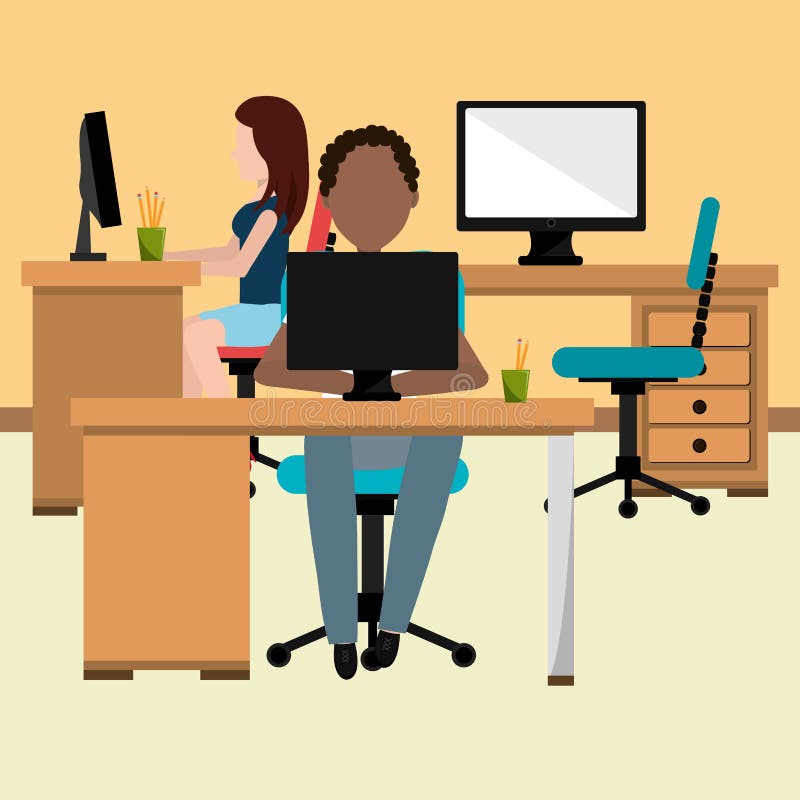 Office interior workplace stock vector. Illustration of object - 61228226