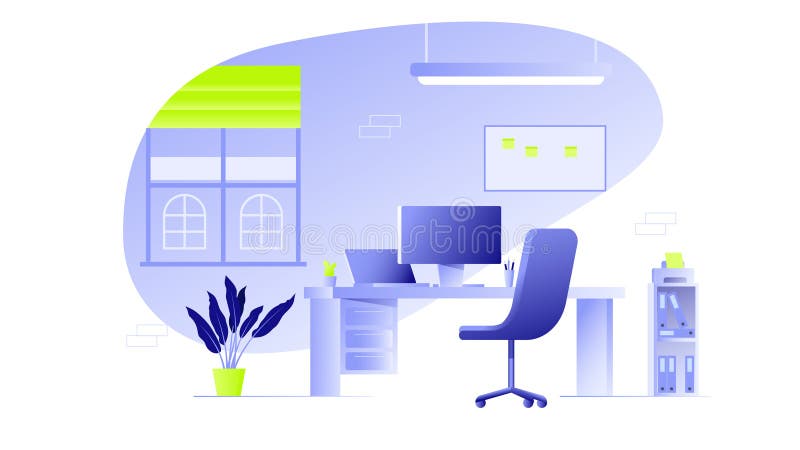 Office Interior Workplace Flat Vector Illustration Stock Vector ...