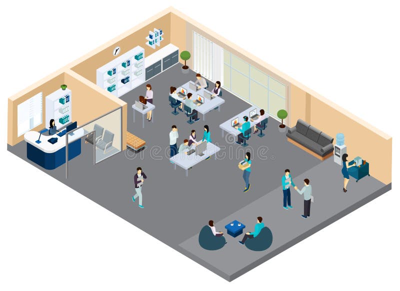 Flat 3d Business Isometric Office Interior Vector Stock Illustration ...